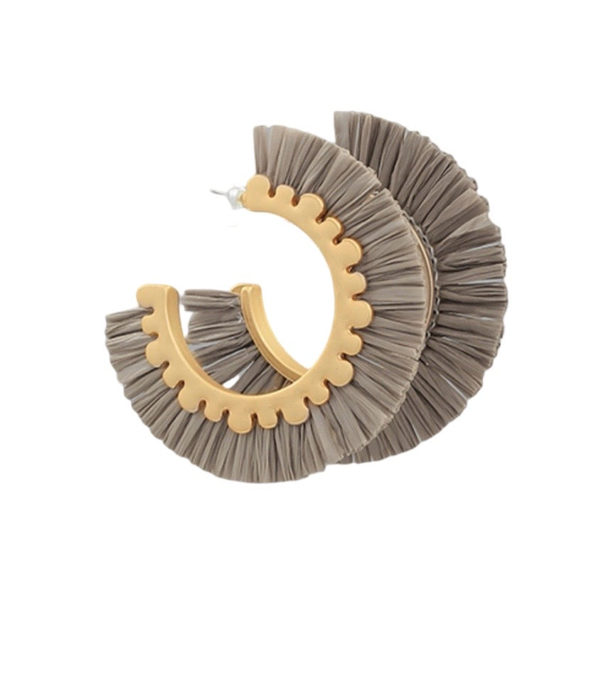 Gray Raffia Fan Hoop | Raffia Burst – Pierce & Hide