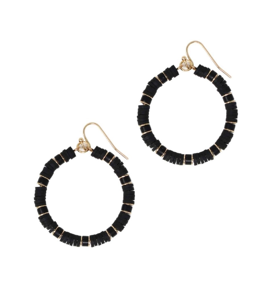 Black Rubber Beaded Hoop Earrings | Rubber Disc Hoop – Pierce & Hide