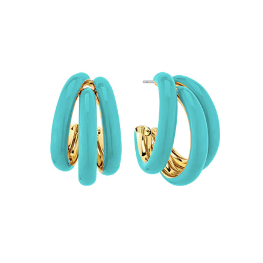 Petite Turquoise Tri-Hoop Earrings | Triple Layered Hoop – Pierce & Hide