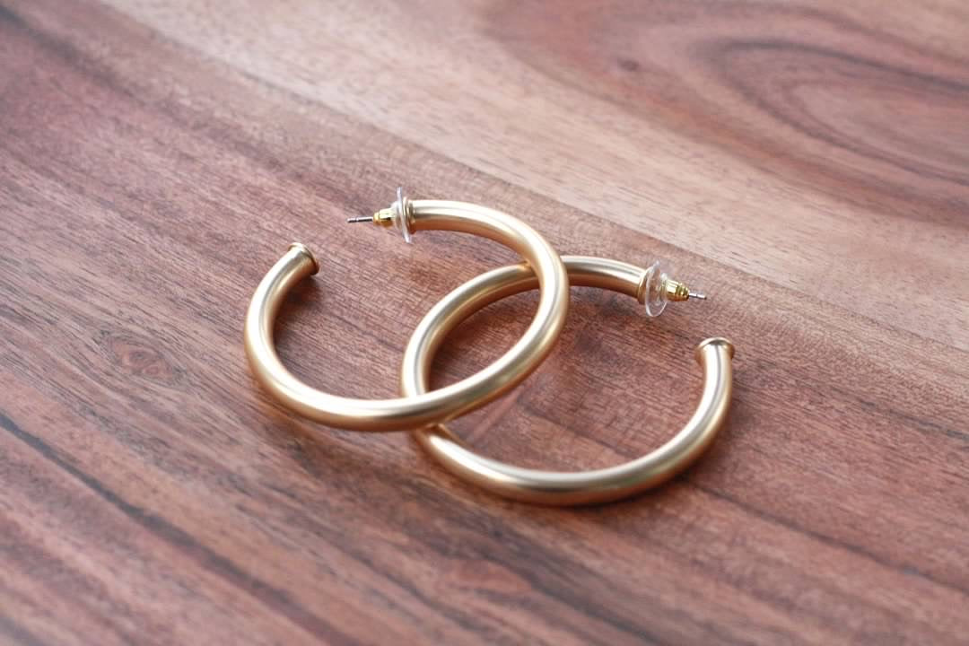 Large Brushed Gold Hoops | Everyday Hoops | Classic Hoops – Pierce & Hide